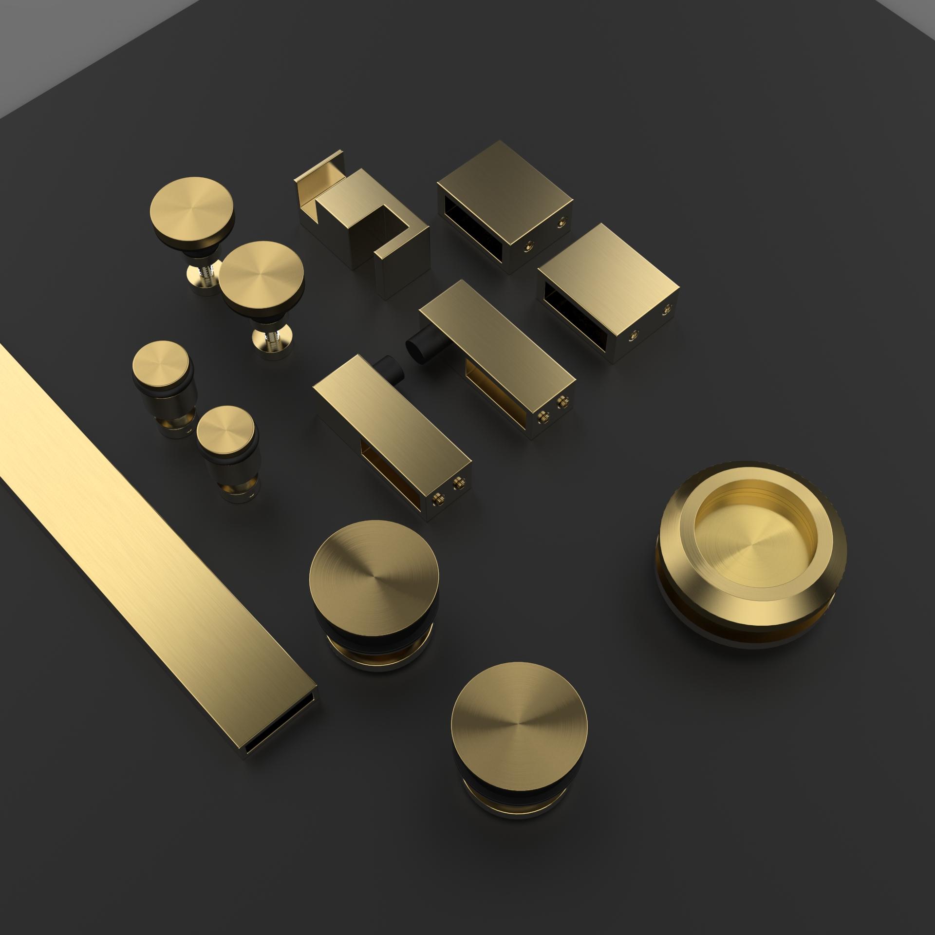 Satin Brass Hardware Package for Alcove Sliding Shower unit;